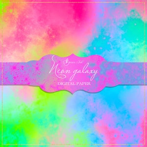 Neon Galaxy Digital Paper, Clouds Pattern, Rainbow Background, Abstract ...