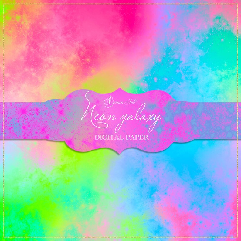 Neon Galaxy Digital Paper, Clouds Pattern, Rainbow Background, Abstract ...