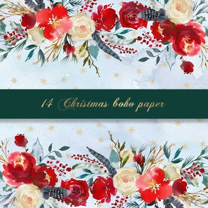 Boho Christmas Digital Paper, Boho Digital Paper, Christmas Background ...