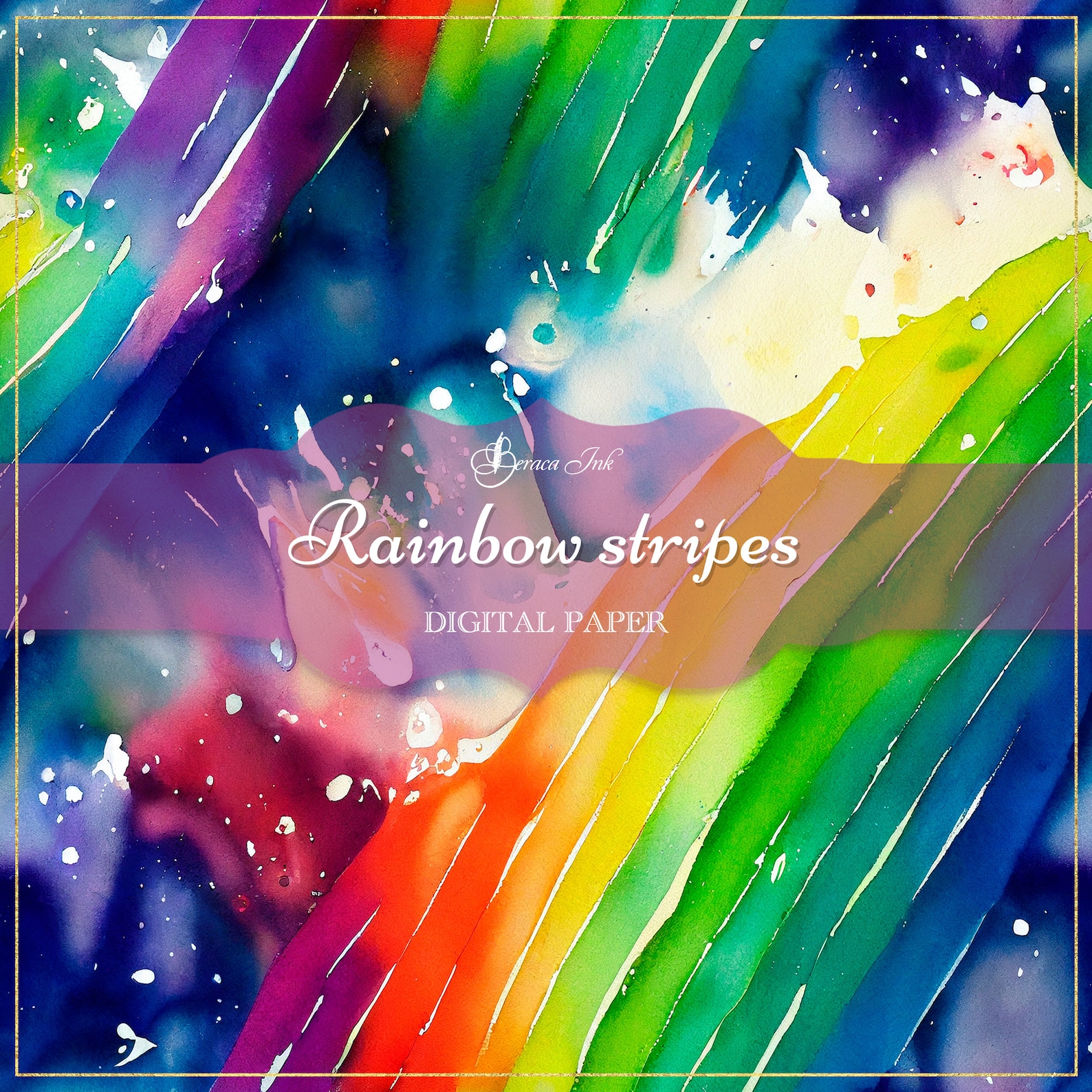 Rainbow Stripes Digital Paper, Seamless Pattern, Watercolour Texture ...