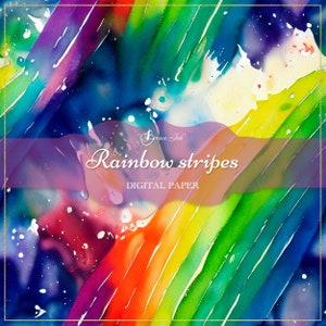 Rainbow Stripes Digital Paper, Seamless Pattern, Watercolour Texture ...