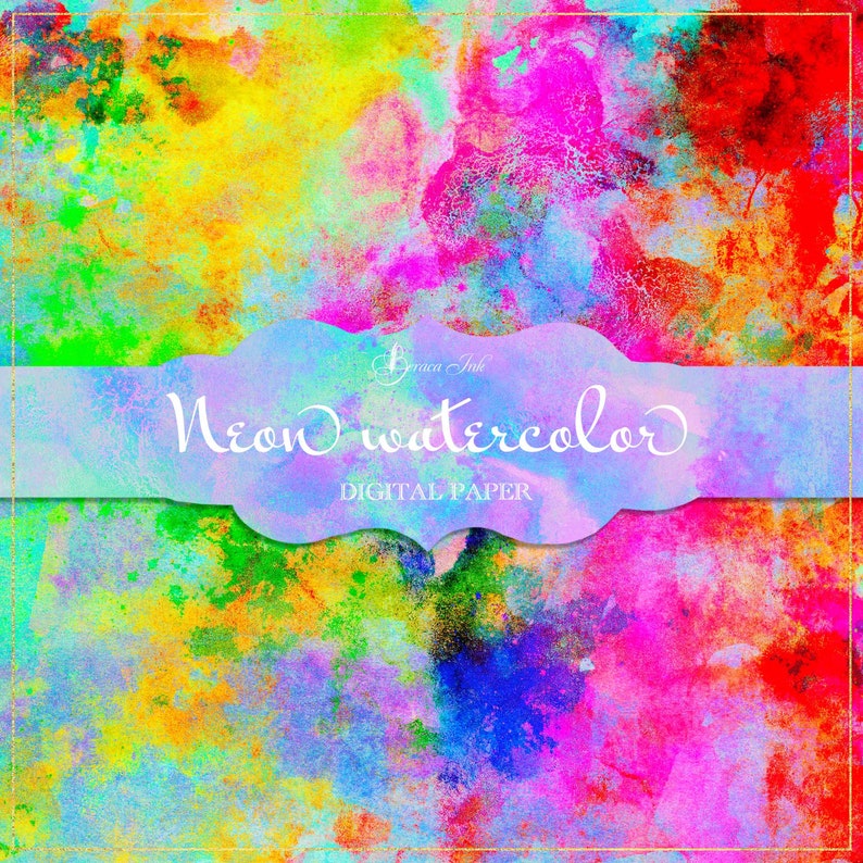 Neon Watercolor Digital Paper, Neon Gradient, Rainbow Watercolour, Neon ...