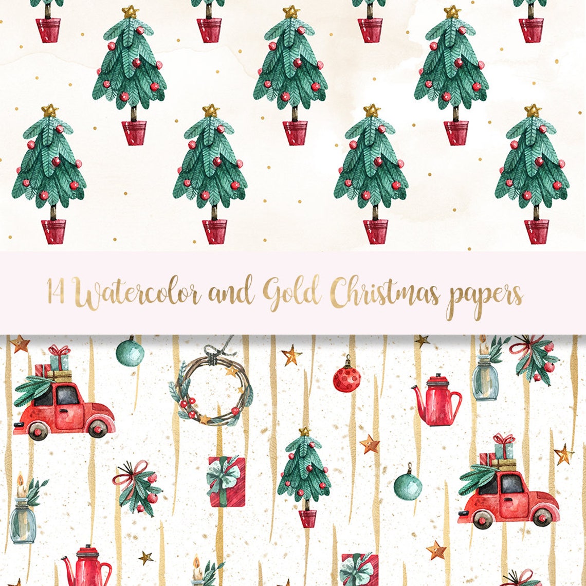 Watercolor Christmas Digital Paper Christmas Background - Etsy