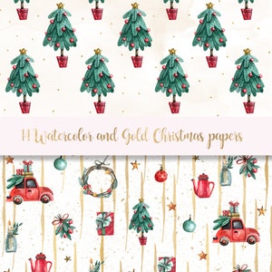 Watercolor Christmas Digital Paper, Christmas Background, Watercolor ...