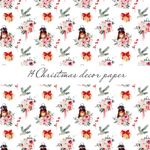 Christmas Decor Digital Paper, Seamless Floral Pattern, Watercolor ...