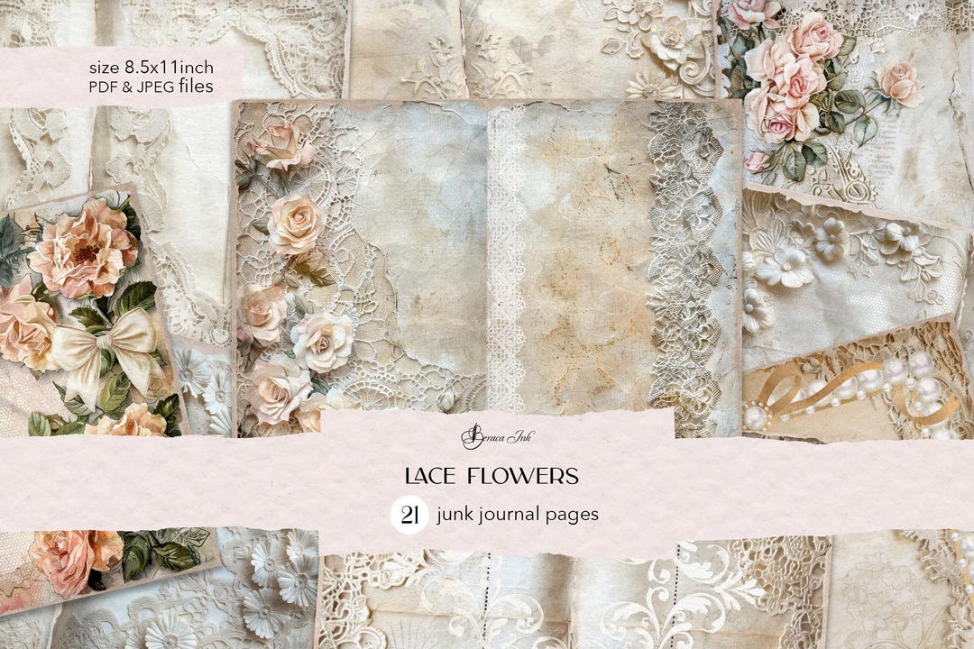 Cover Lace Flowers Journal Pages, Vintage Lace Junk Journal, Roses ...