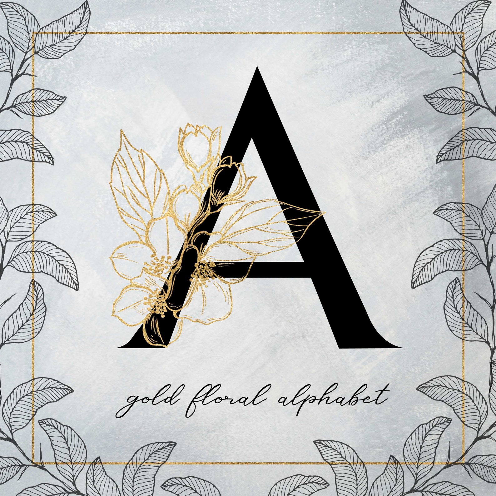 Gold Alphabet Clipart Gold Floral Alphabet Letters Flower - Etsy