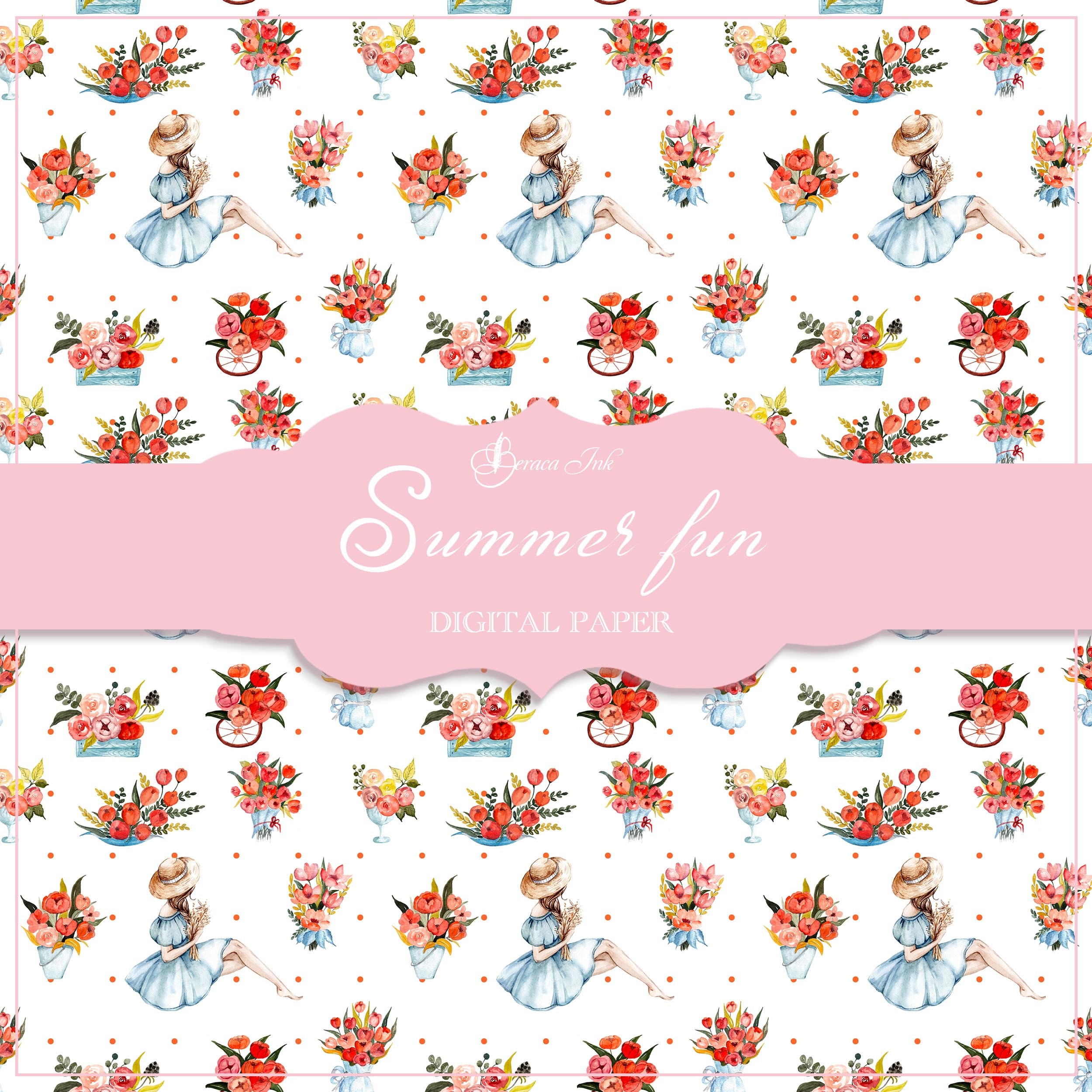 Summer Fun Digital Paper Seamless Pattern Watercolor Summer - Etsy