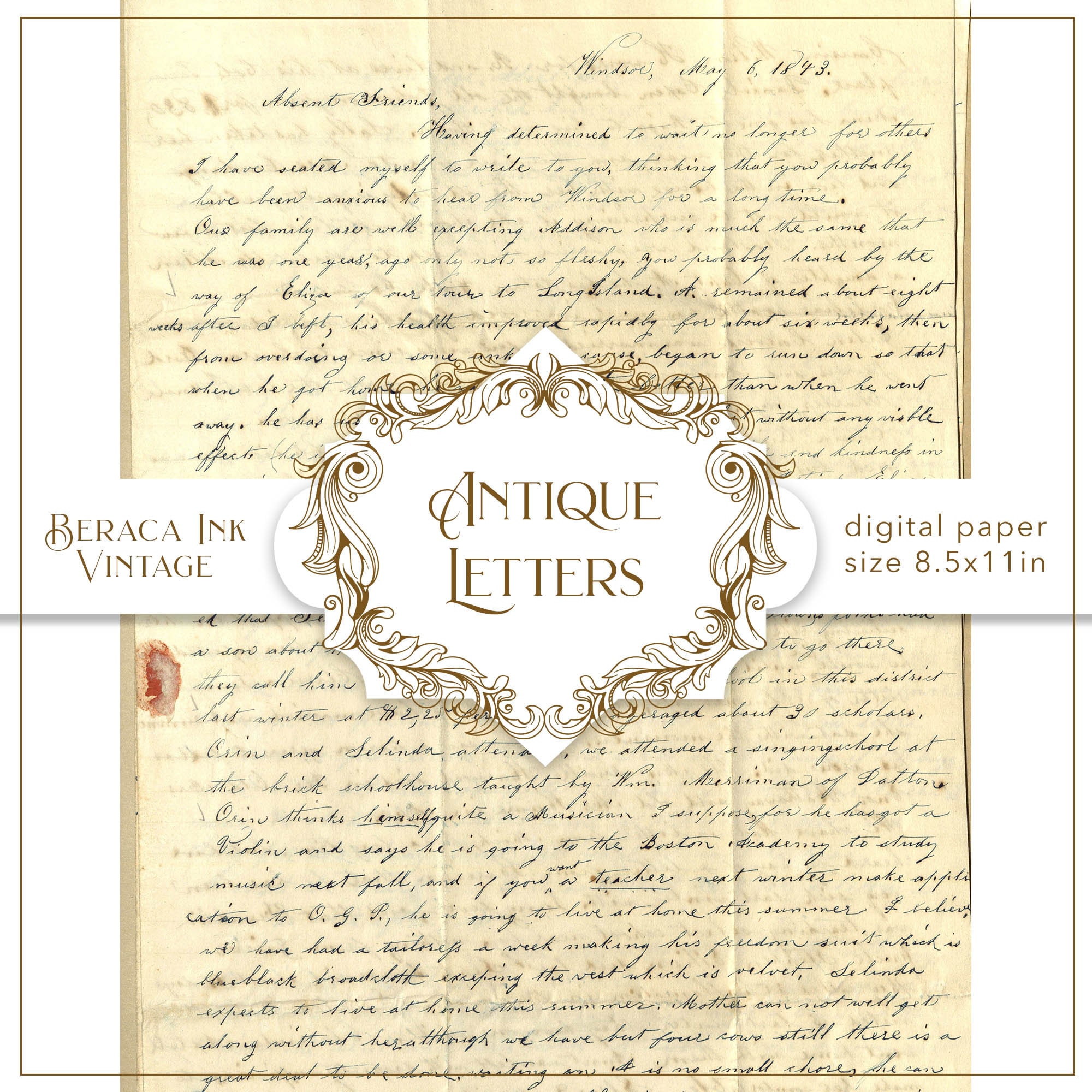 Antique Letters Digital Paper LETTER SIZE Ephemera Vintage | Etsy UK