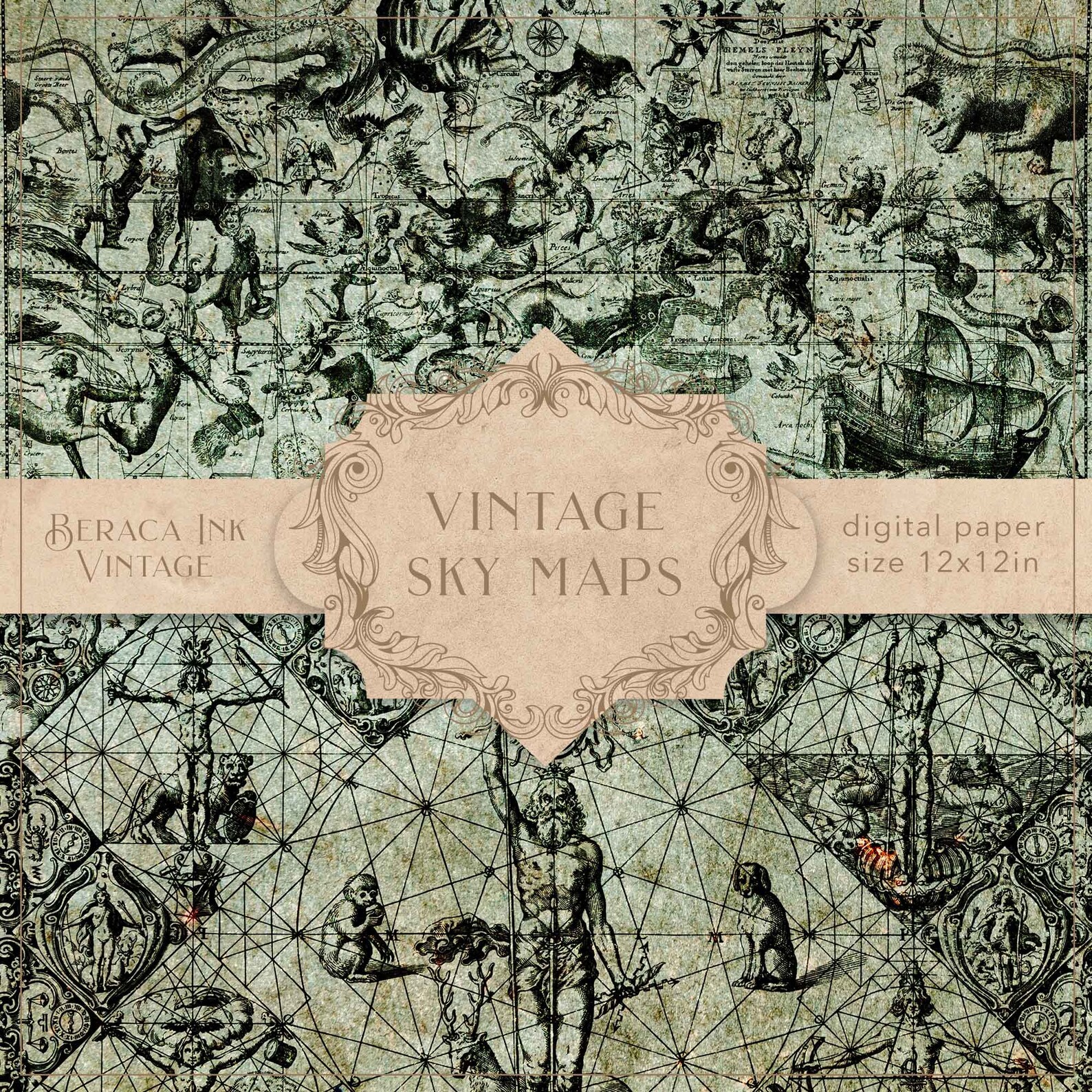 Vintage Sky Maps Digital Paper, Antique Maps, Junk Journal Paper ...
