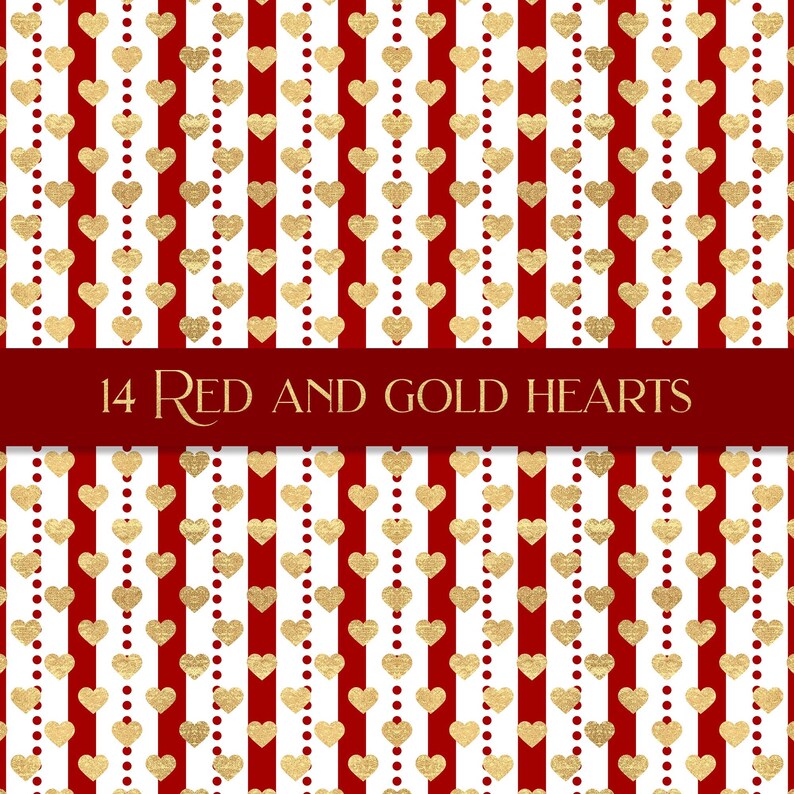 Red and Gold Hearts Digital Paper, Seamless Pattern, Red Hearts ...