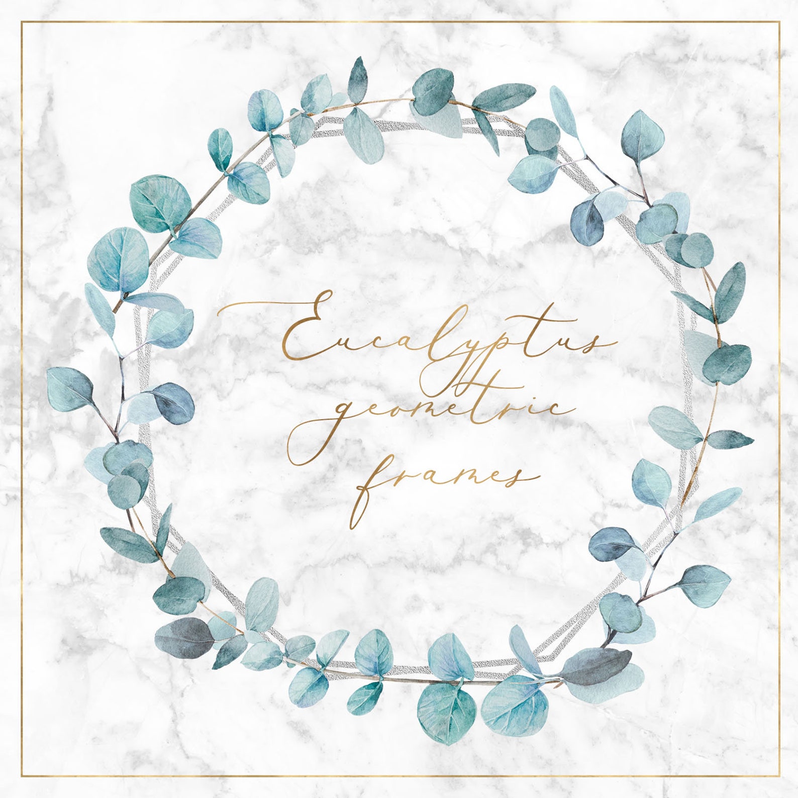 30 Eucalyptus Geometric Frames Clipart Watercolor Eucalyptus | Etsy