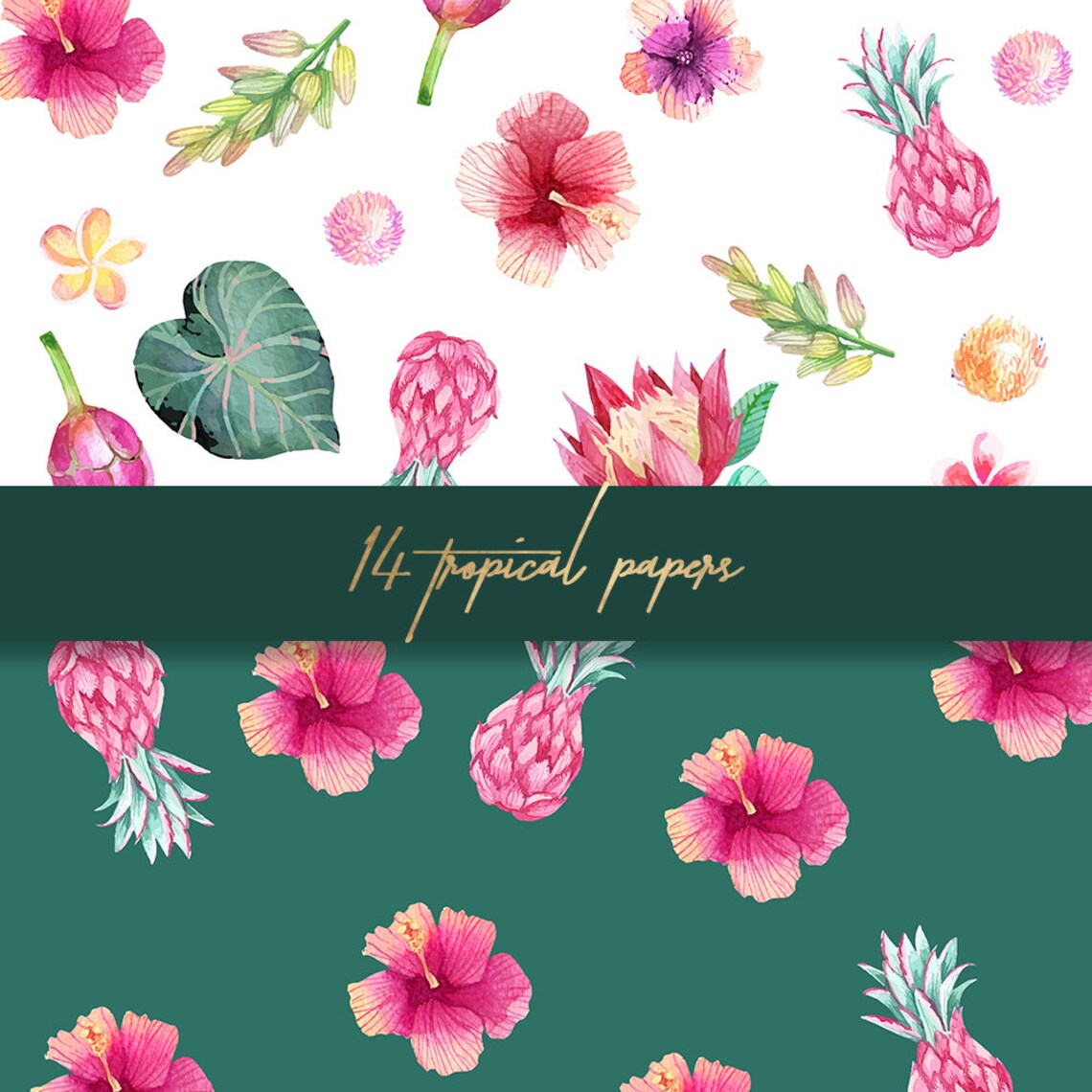 Tropical Pink Digital Paper Floral Paper Summer Pattern | Etsy