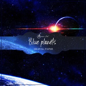Blue Planets Digital Paper Galaxy Backdrop Outer Space - Etsy
