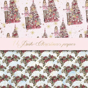 Pink Christmas Digital Paper, Gold Accents (12x12 Inch JPEG) - Etsy