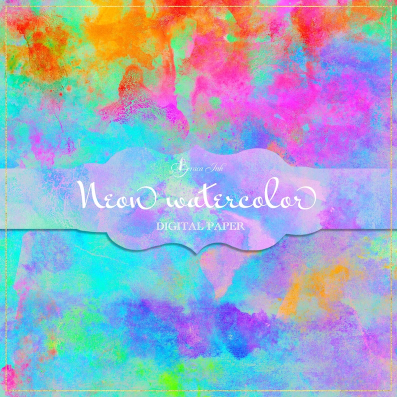 Neon Watercolor Digital Paper Neon Gradient Rainbow - Etsy