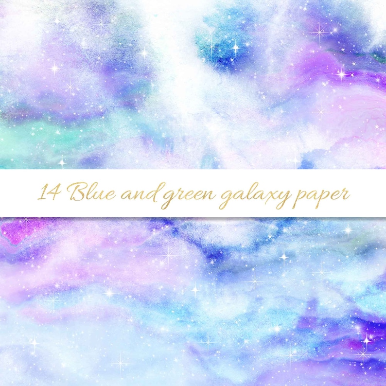 Blue and Green Galaxy Digital Paper Green Galaxy Paper - Etsy
