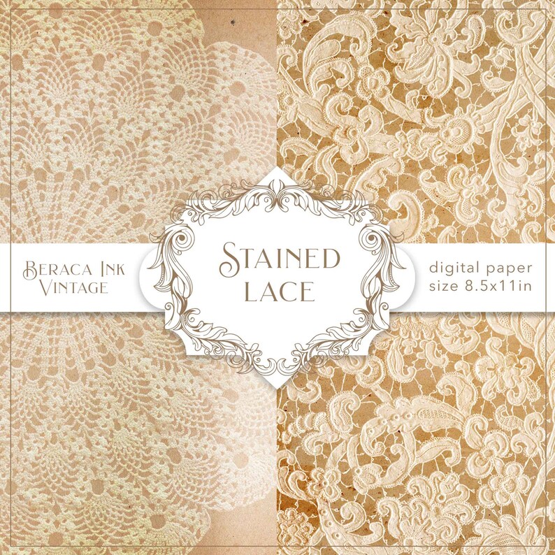 Stained Lace Digital Paper, Antique Lace Paper, Old Wallpaper, Coffee ...