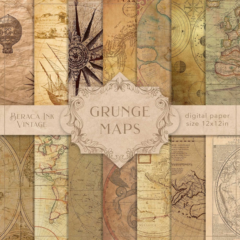 Grunge Maps Digital Paper Old Maps Paper Junk Journal - Etsy