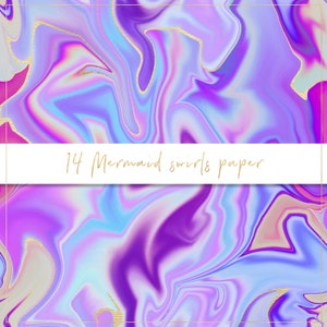 Mermaid Swirls Digital Paper, Seamless Pattern, Iridescent Marble ...
