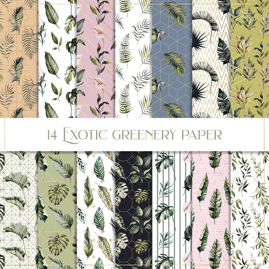 Exotic Greenery Digital Paper, Seamless Pattern, Exotic Background ...