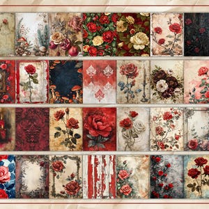 Vintage Red Junk Journal Pages Bundle, Flower Digital Paper, Red Roses ...