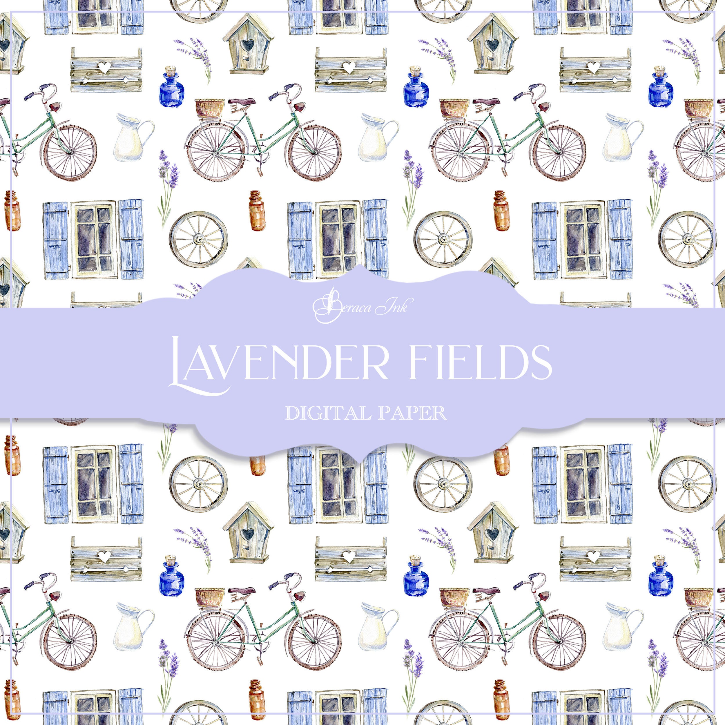 Lavender Fields Digital Paper Seamless Pattern Watercolor - Etsy