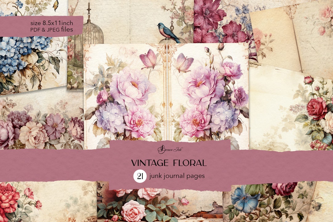 Vintage Floral Journal Pages, Printable Paper, Vintage Botanical ...