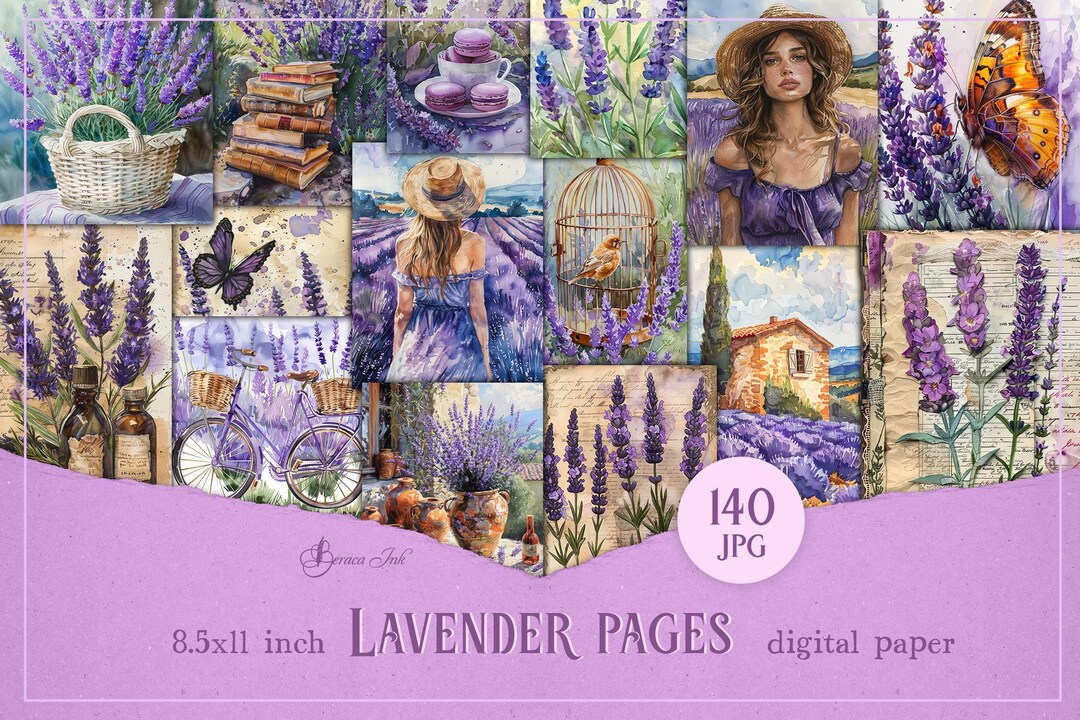 Lavender Pages Bundle, Lavender Digital Paper, Lavender Junk Journal ...