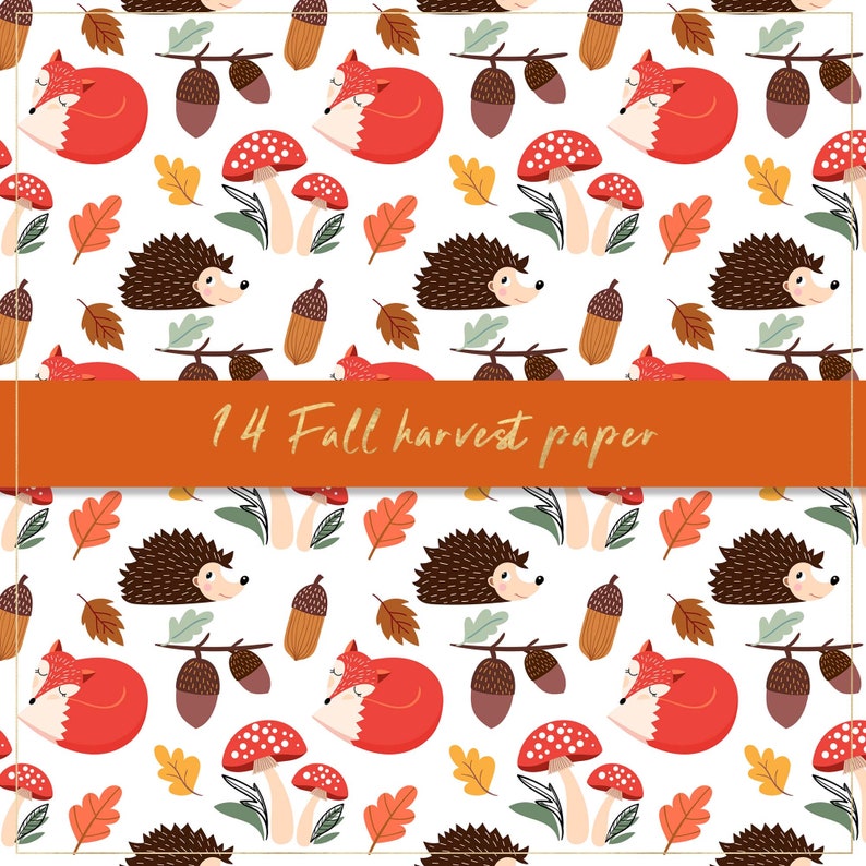 Fall harvest digital paper seamless pattern autumn | Etsy