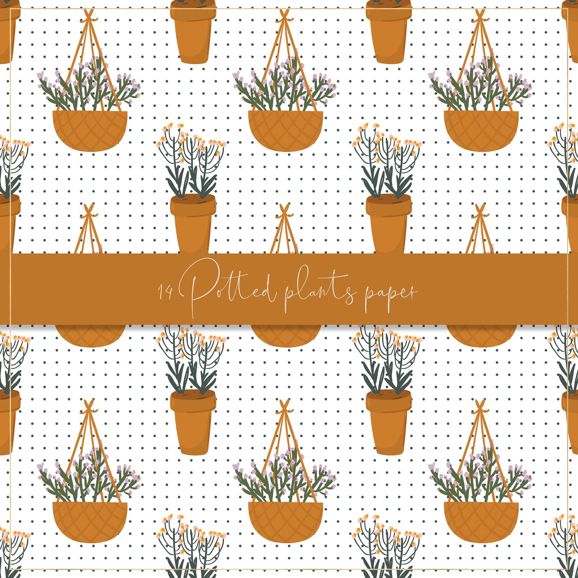 Potted plants digital paper seamless paper plants | Etsy
