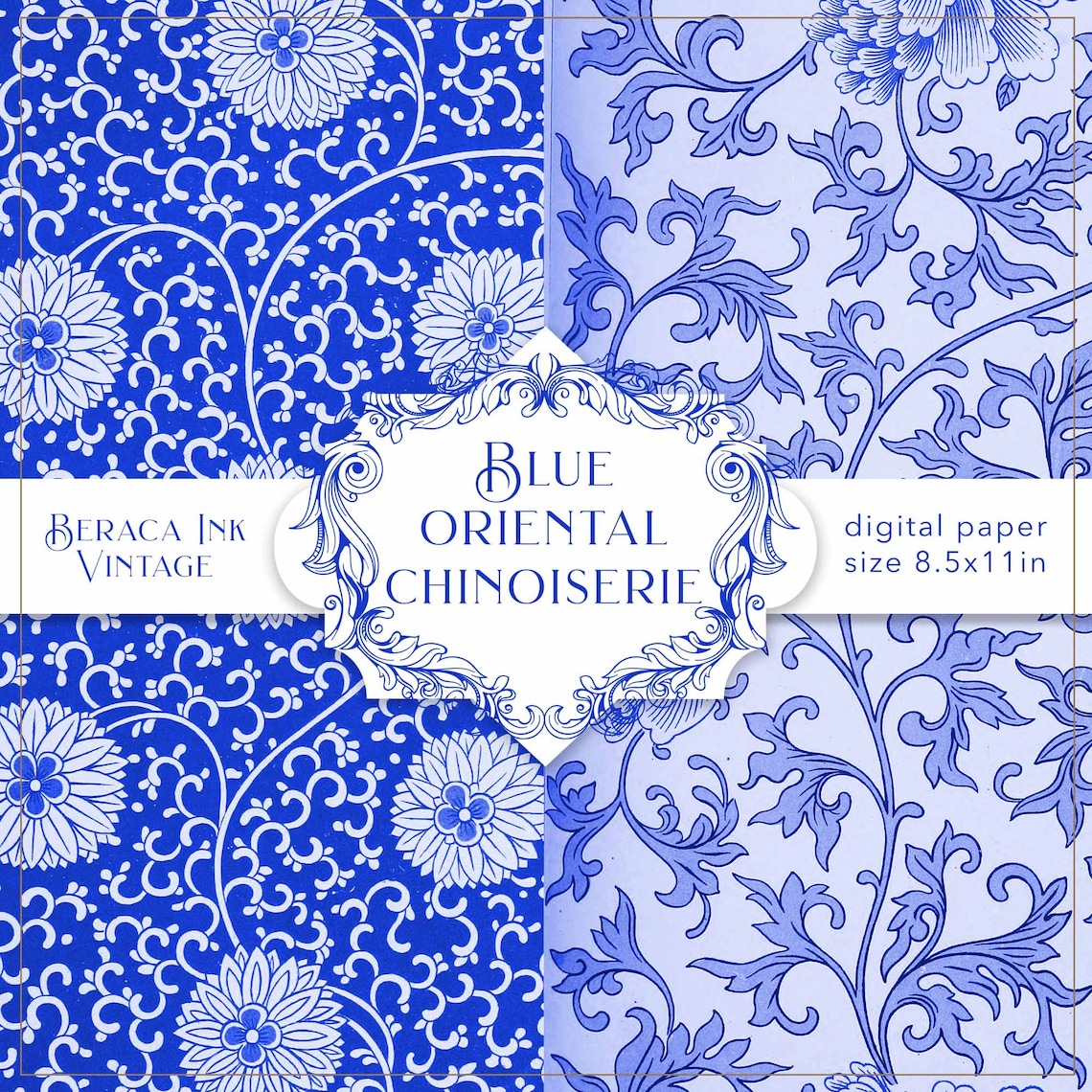 Blue Chinoiserie Digital Paper, Floral Pattern, Blue Wallpaper, William ...