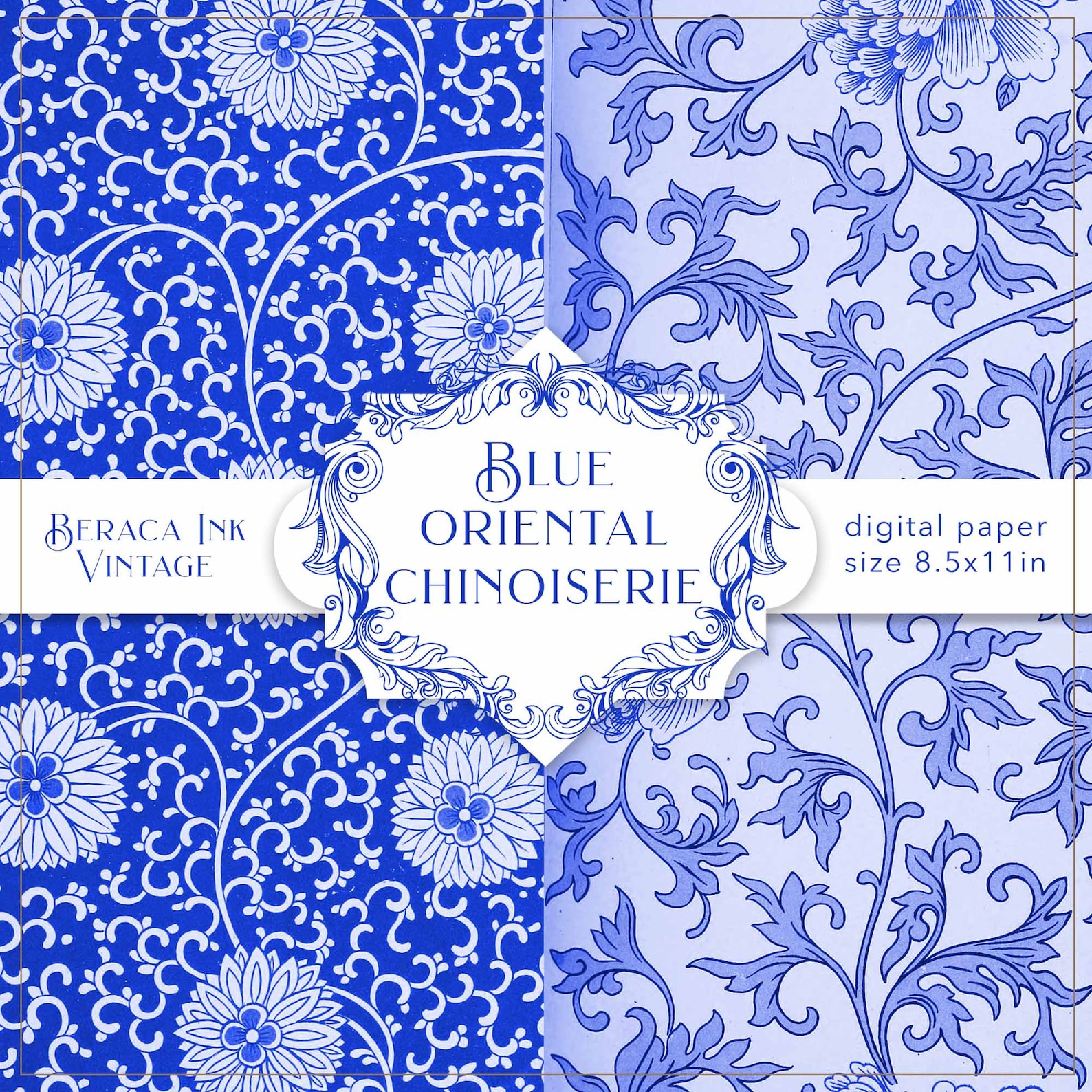 Blue Chinoiserie Digital Paper, Floral Pattern, Blue Wallpaper, William ...