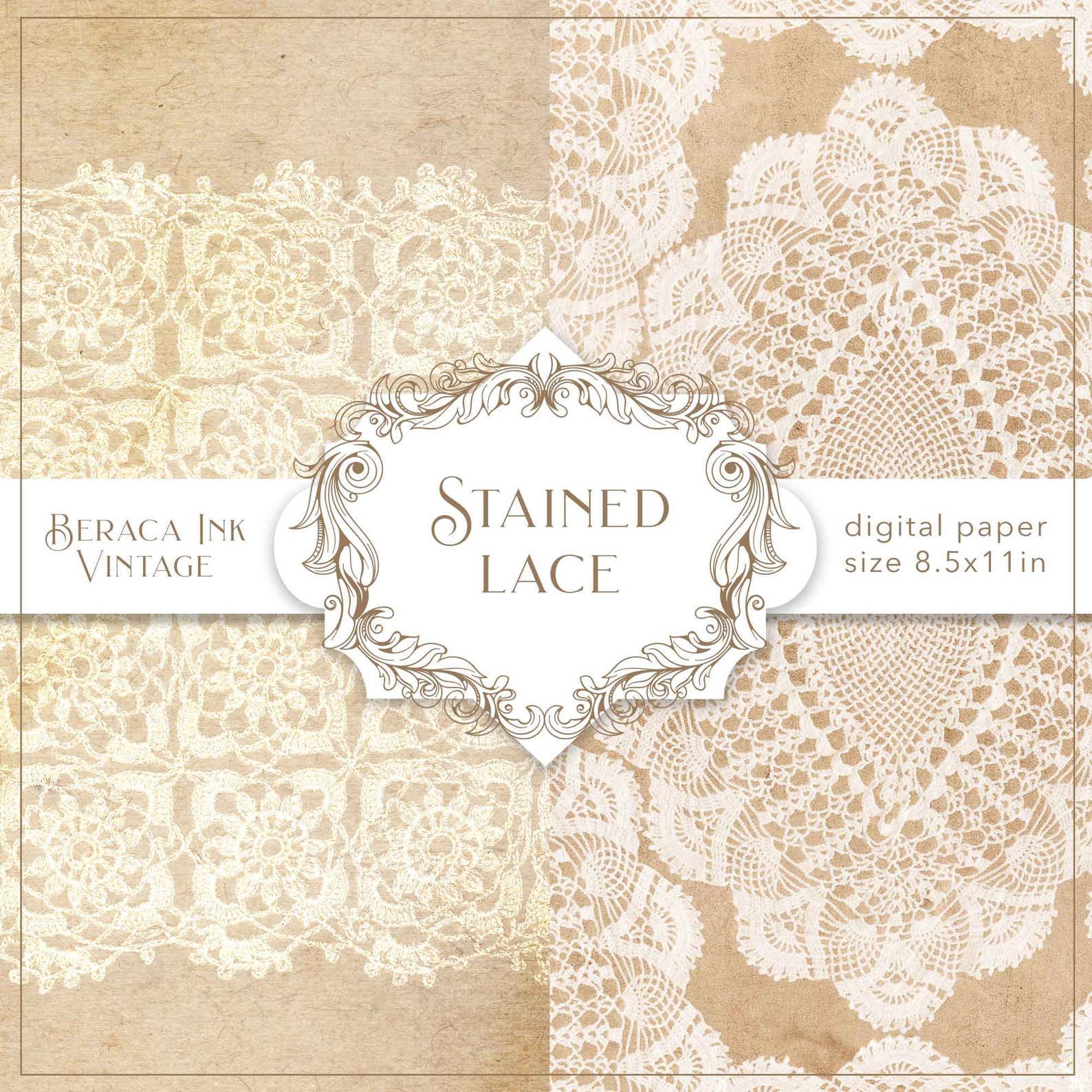 Stained Lace Digital Paper, Antique Lace Paper, Old Wallpaper, Coffee ...