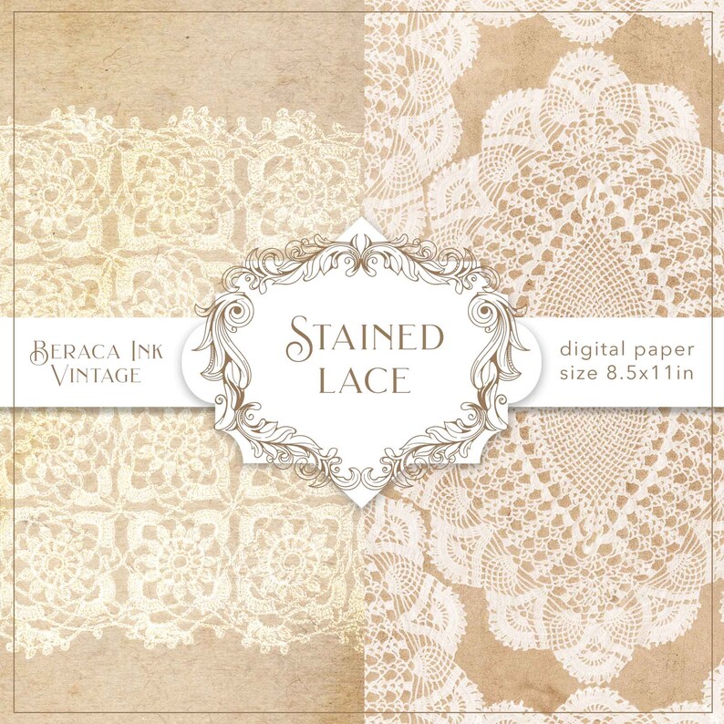 Stained Lace Digital Paper, Antique Lace Paper, Old Wallpaper, Coffee ...