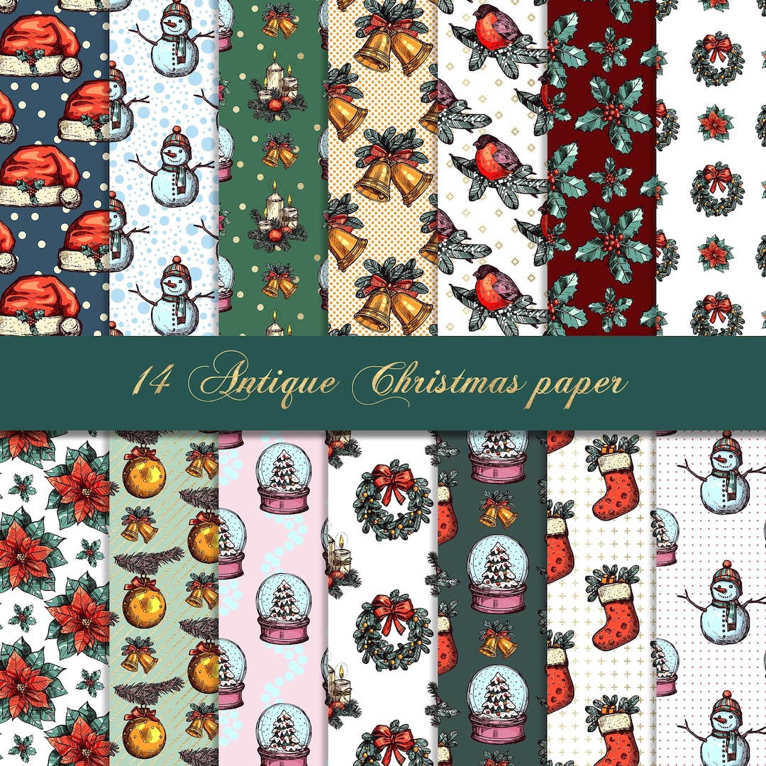 Antique Christmas Digital Paper, Vintage Christmas, Rustic Christmas ...
