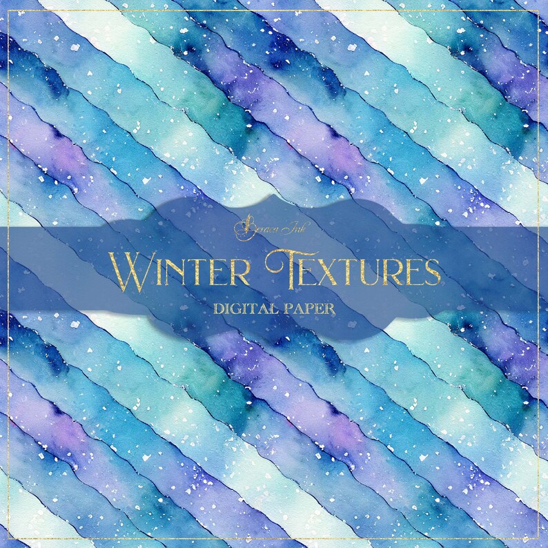Winter Texture Digital Paper, Seamless Pattern, Blue Watercolor Stripes ...