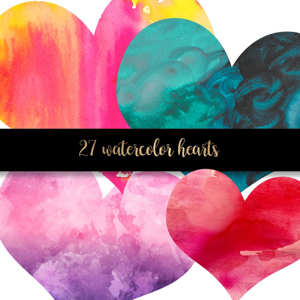Watercolor Hearts Clipart Dark Watercolor Heart Clipart - Etsy