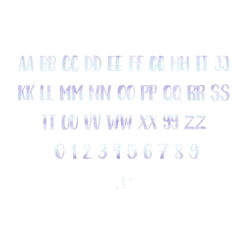 Pastel Watercolor Alphabet, Blue Lilac Clipart Font (PNG Digital ...
