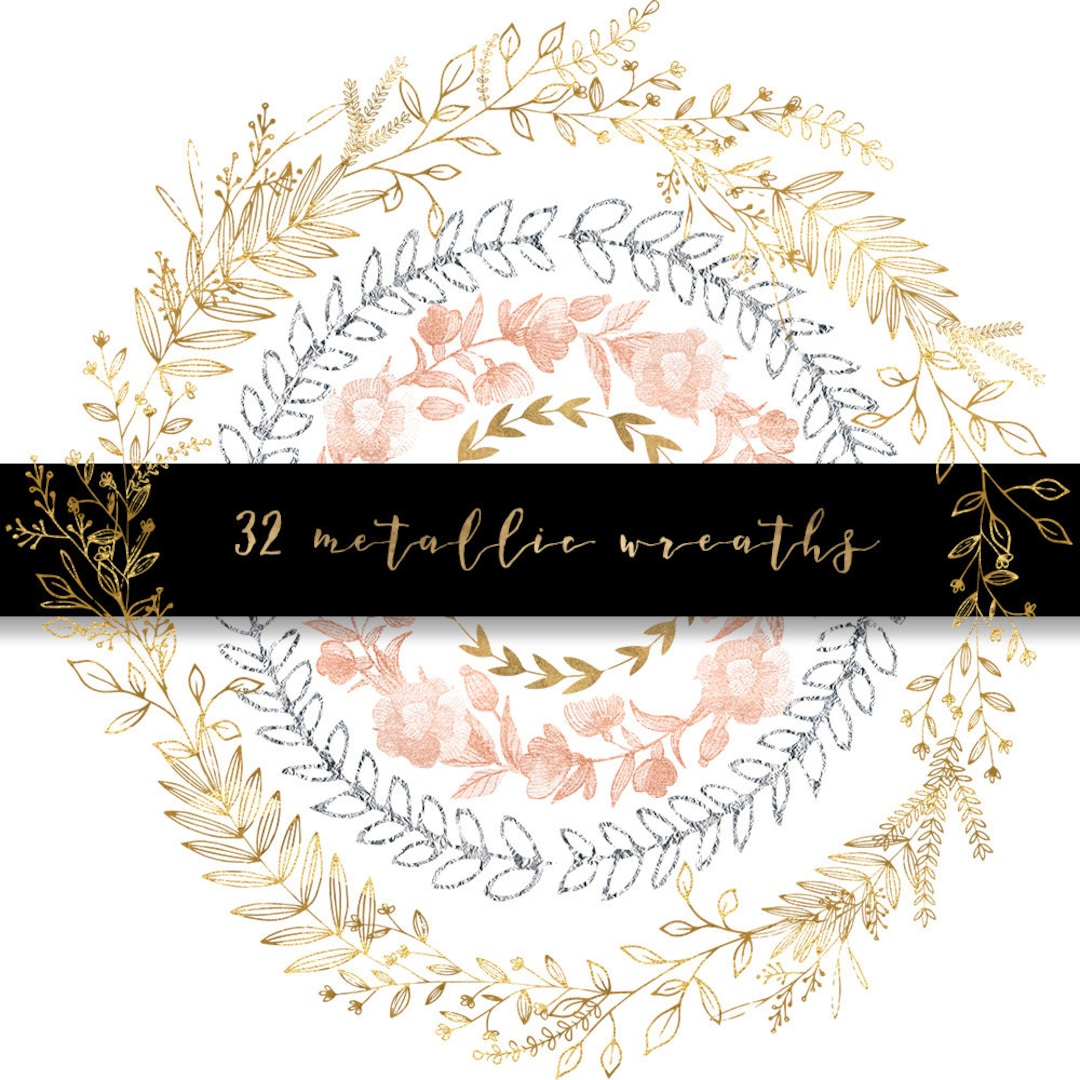 Metallic Wreaths Clipart, Gold Wreath Clipart, Gold Laurel Wreath ...