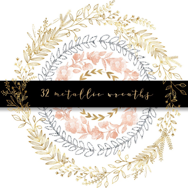 Metallic Wreaths Clipart Gold Wreath Clipart Gold Laurel - Etsy