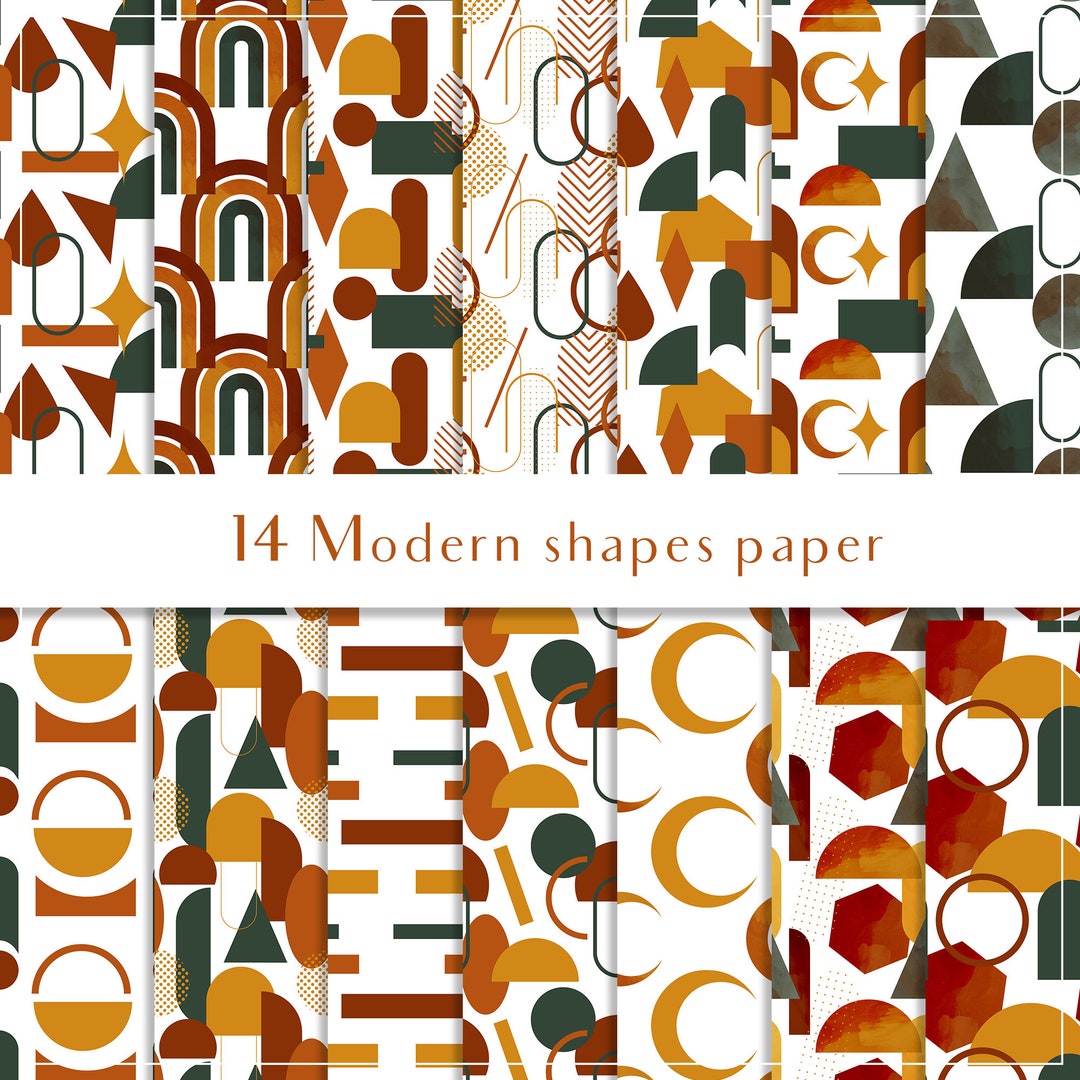 Modern Shapes Digital Paper, Seamless Pattern, Abstract Objects, Boho ...