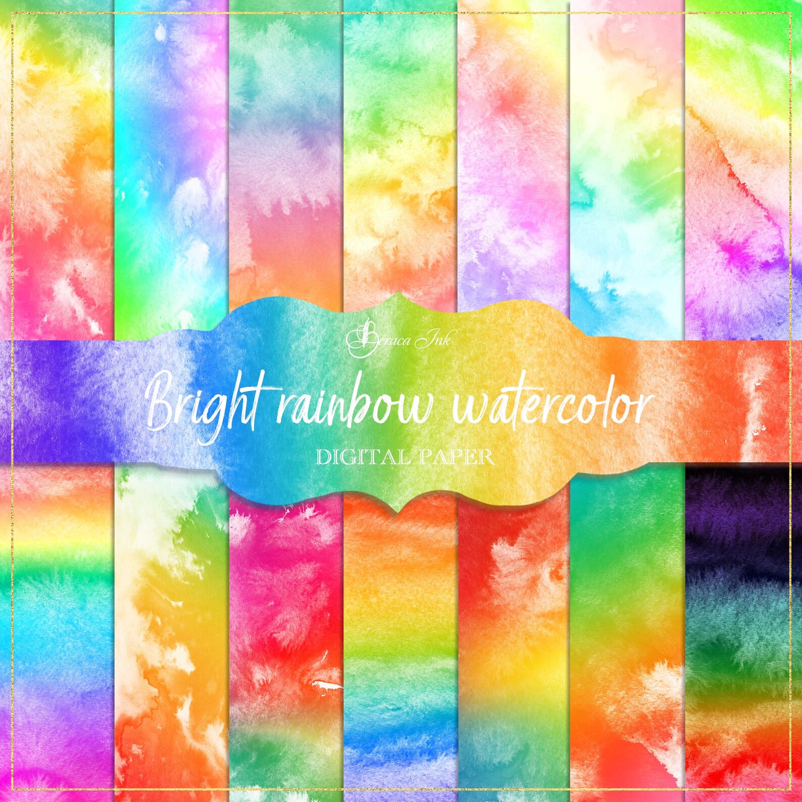 Bright Rainbow Watercolor Digital Paper, Watercolour Texture, Rainbow ...
