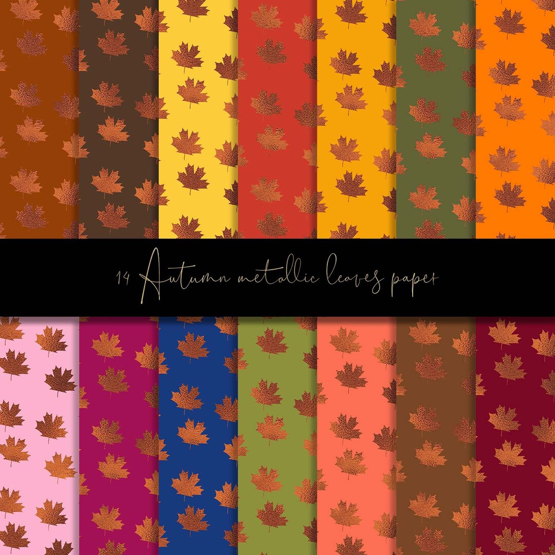 Autumn Metallic Leaves Digital Paper, Autumn Paper, Fall Background ...