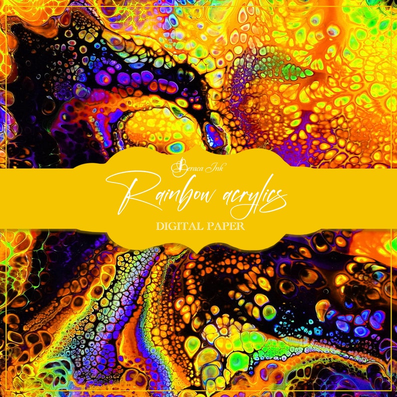 Rainbow Acrylics Digital Paper Rainbow Marble Swirls - Etsy
