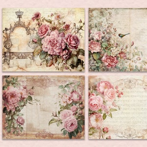 Vintage Roses Journal Pages, Printable Digital Pages, Pink Floral ...