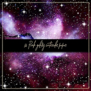 Dark Pink Galaxy Watercolor Digital Paper, Cosmic Pattern, Universe ...