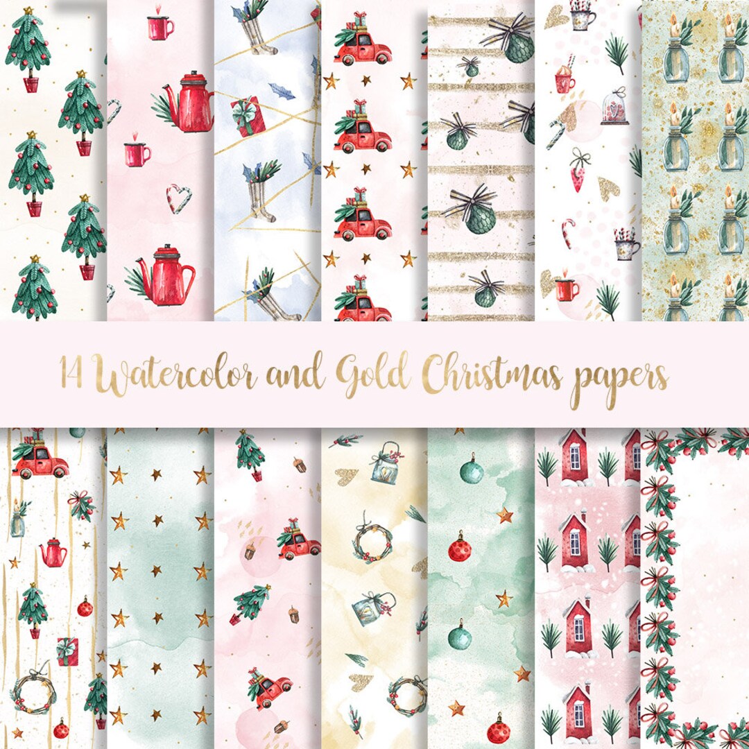 Watercolor Christmas Digital Paper, Christmas Background, Watercolor ...