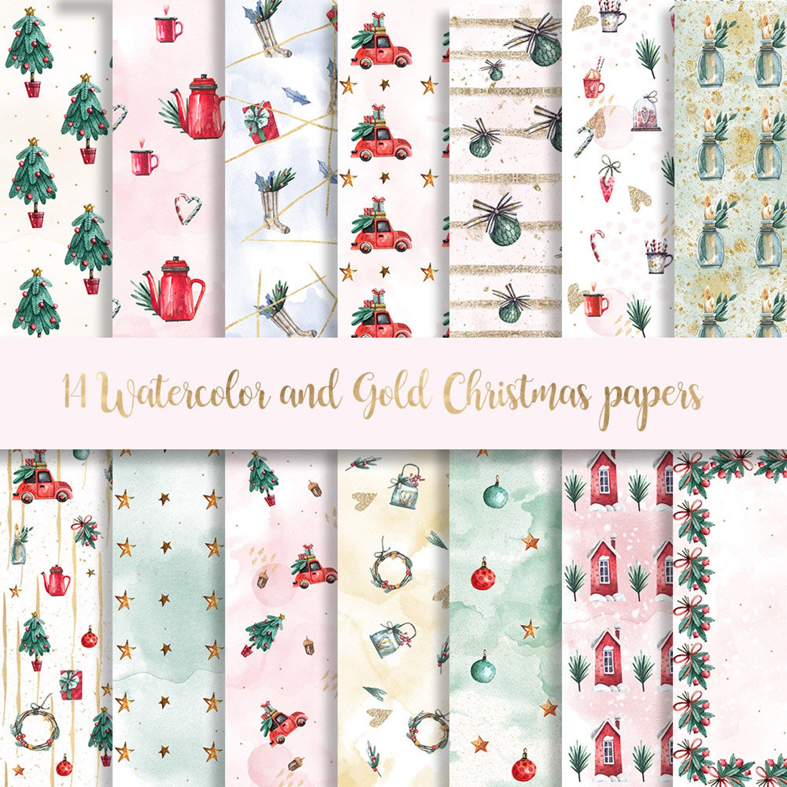 Watercolor Christmas Digital Paper Christmas Background - Etsy