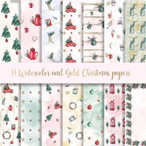 Watercolor Christmas Digital Paper, Christmas Background, Watercolor ...